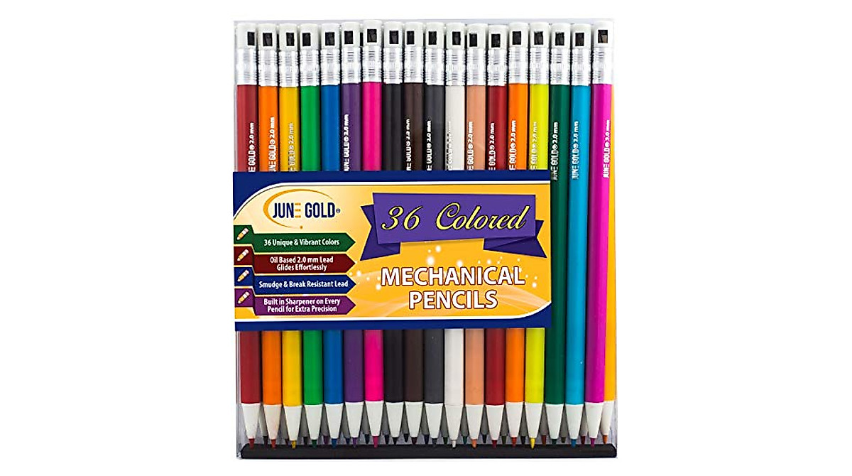 June Gold 36 Colored Mechanical Pencils | 2.0mm Bold Lead