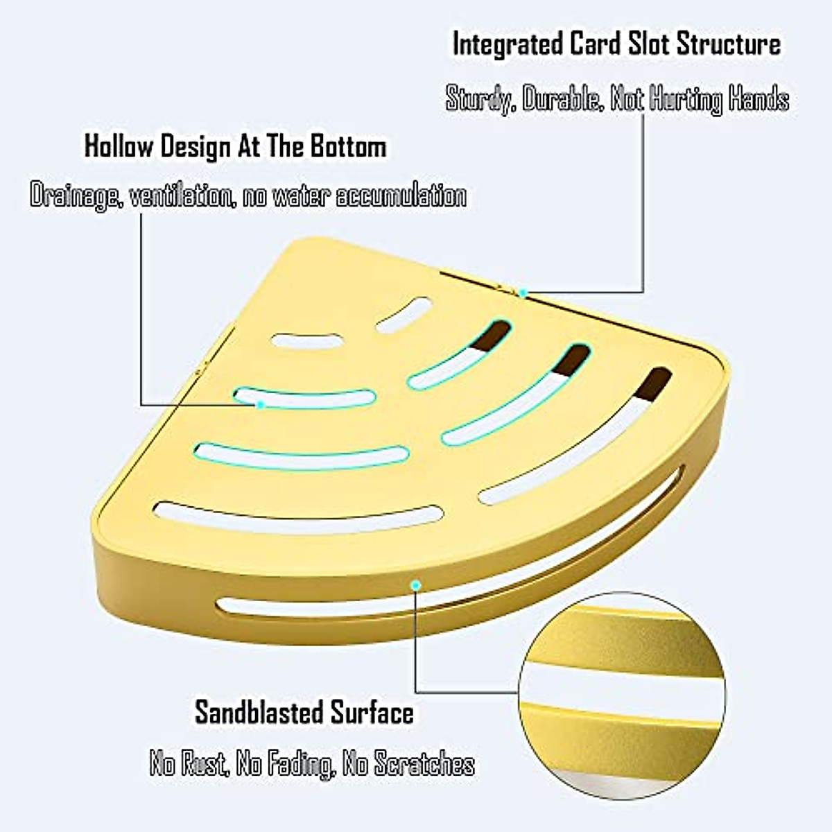 Corner Shower Caddy Wall Mounted, Metal Bathroom Storage Shelves with Hooks, Rust Proof Triangle Shower Shelf No Drilling, Adhesive Installation Bathroom Basket (2 Tiers, Bright Gold)