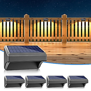 Aulanto Solar Fence Lights 4 Pack, Fence Solar Lights IP67 Waterproof Outdoor Lights,Warm White and 10 RGB Color Glow Modes, Solar Lights Outdoor Decor for Backyard,Garden,Fence,Wall,Deck,Stairs.
