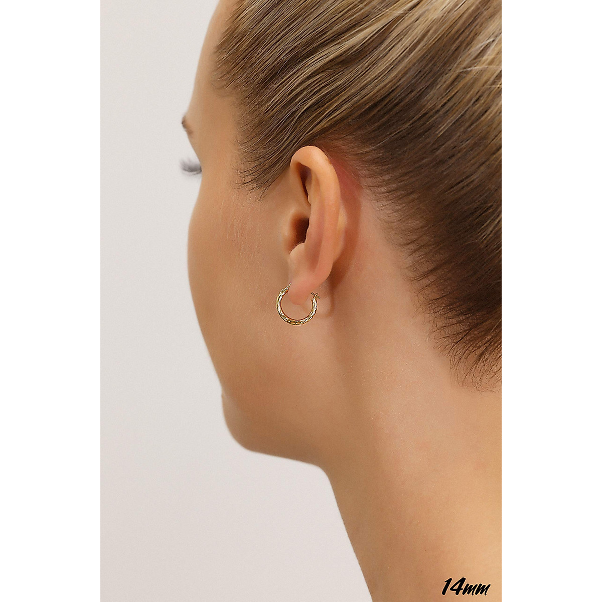 14k Yellow Gold Hand Engraved Diamond-cut Round Hoop Earrings (14mm (0.55 inch))…