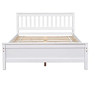 Anwick Twin Bed Frame Wood Slats Platform Twin Size Bed Frame with Headboard, No Box Spring Required Single Platform Bed Frame for Girls Boys (White)