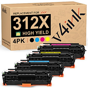 v4ink 4PK Remanufactured Toner Cartridge Replacement for HP 312X 312A CF380X CF381A CF382A CF383A CF380A Toner Cartridge High Yield Color Set for HP Pro MFP M476nw M476dn M476dw M476 Printer