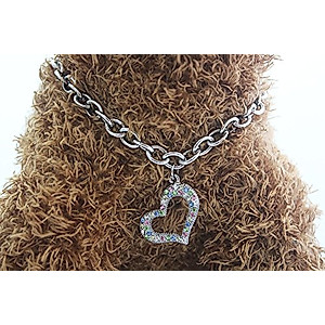 XKSRWE TM Dog Cat Chains Necklace Collar with Colourful Rhinestone Heart Charm Pendant Pet Jewelry Handmade Adjustable (L, Colorful)