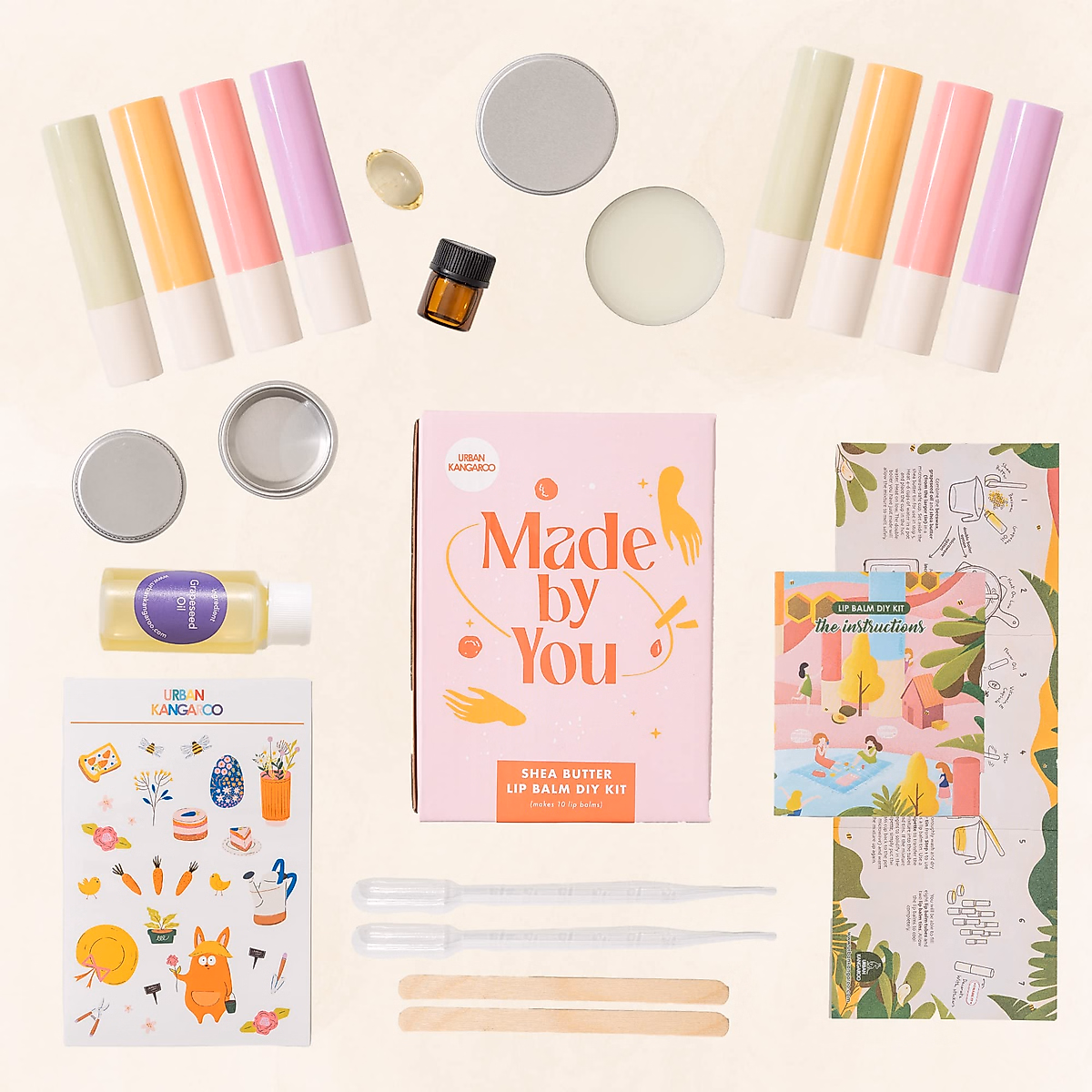 Shea Butter Lip Balm DIY Kit (Made in USA), Creates 10 Luxurious Lip Balms with EVERYTHING Included