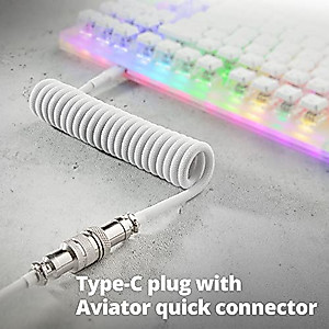 GUNMJO Pro Custom Coiled USB C Cable for Gaming Keyboard, Double-Sleeved Mechanical Keyboard Cable with Detachable Metal Aviator, 1.5M USB-C to USB-A, White Color
