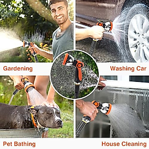 GAINSEN Flexible Metal Garden Hose 50ft x 5/8", Stainless Steel Heavy Duty Water Hose with Thumb Spray Nozzle, Kink & Tangle Free, Puncture & Leak Proof, Durable Lightweight Hose for Yard, Outdoor