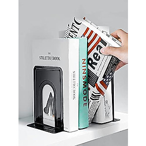 (Bundle of 2 Sets) MaxGear Book Ends Universal Premium Bookends for Shelves, Non-Skid Bookend, Heavy Duty Metal Book End, Book Stopper for Books/Movies/CDs, 6.5 x 5 x 5.75 in, Black (3 Pairs)