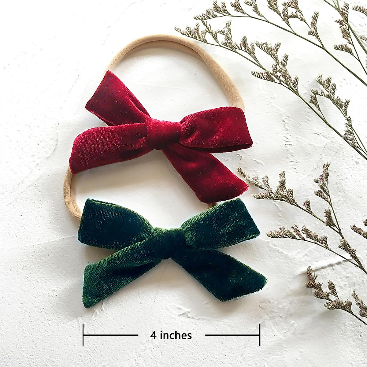 Cherssy Baby Girl 4" Velvet Hair Bows and Headbands, 10pcs Nylon Hairbands Elastic Hair Accessories for Newborn, Infant, Toddlers