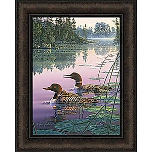 Home Cabin Décor 'Northern Splendor' by Kim Norlien 16x20 Loons Pair Baby Lake Swimming Birds Framed Art Print Picture