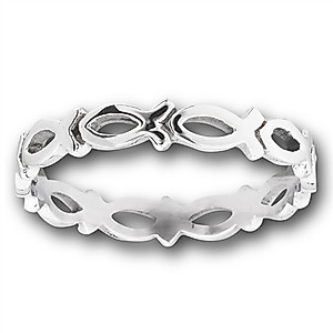Eternity Christian Fish Stackable Ichthus Ring Stainless Steel Band Size 7