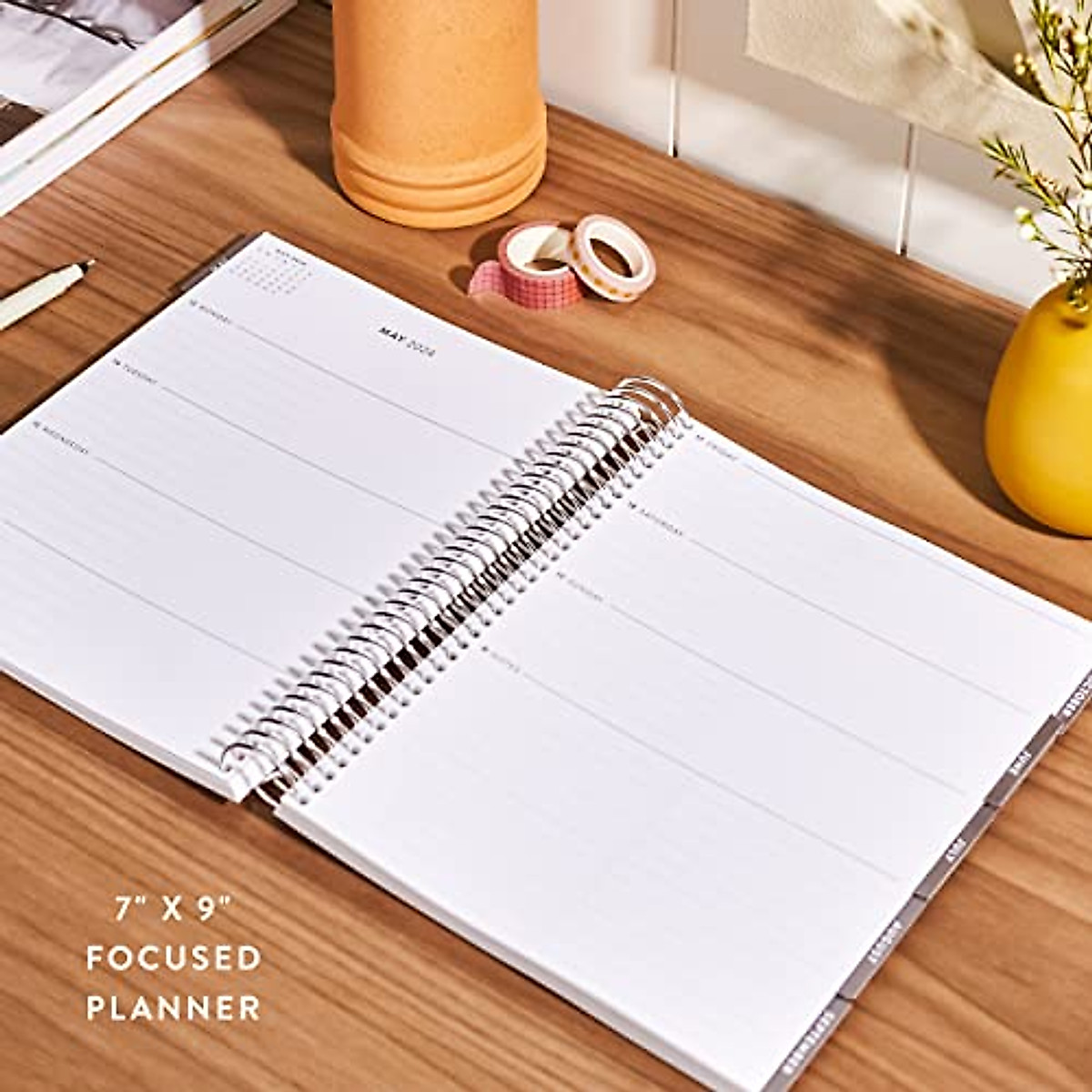 7" x 9" Platinum Coiled Dated Weekly Focused Planner (July 2023 - June 2024) - Mustard Mosaic Vegan Leather Cover, Dated 12-Month, Weekly & Monthly Agenda by Erin Condren