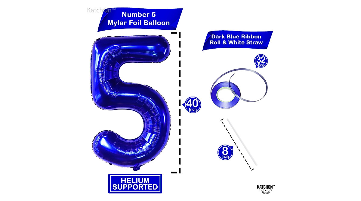 KatchOn Navy Blue Number 5 Balloon - 40 Inch for 5th Birthday
