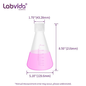 Labvida Plastic Erlenmeyer Flask Set with Screw Cap - 1000ml Molded Graduations - 2 pcs, LVAH006
