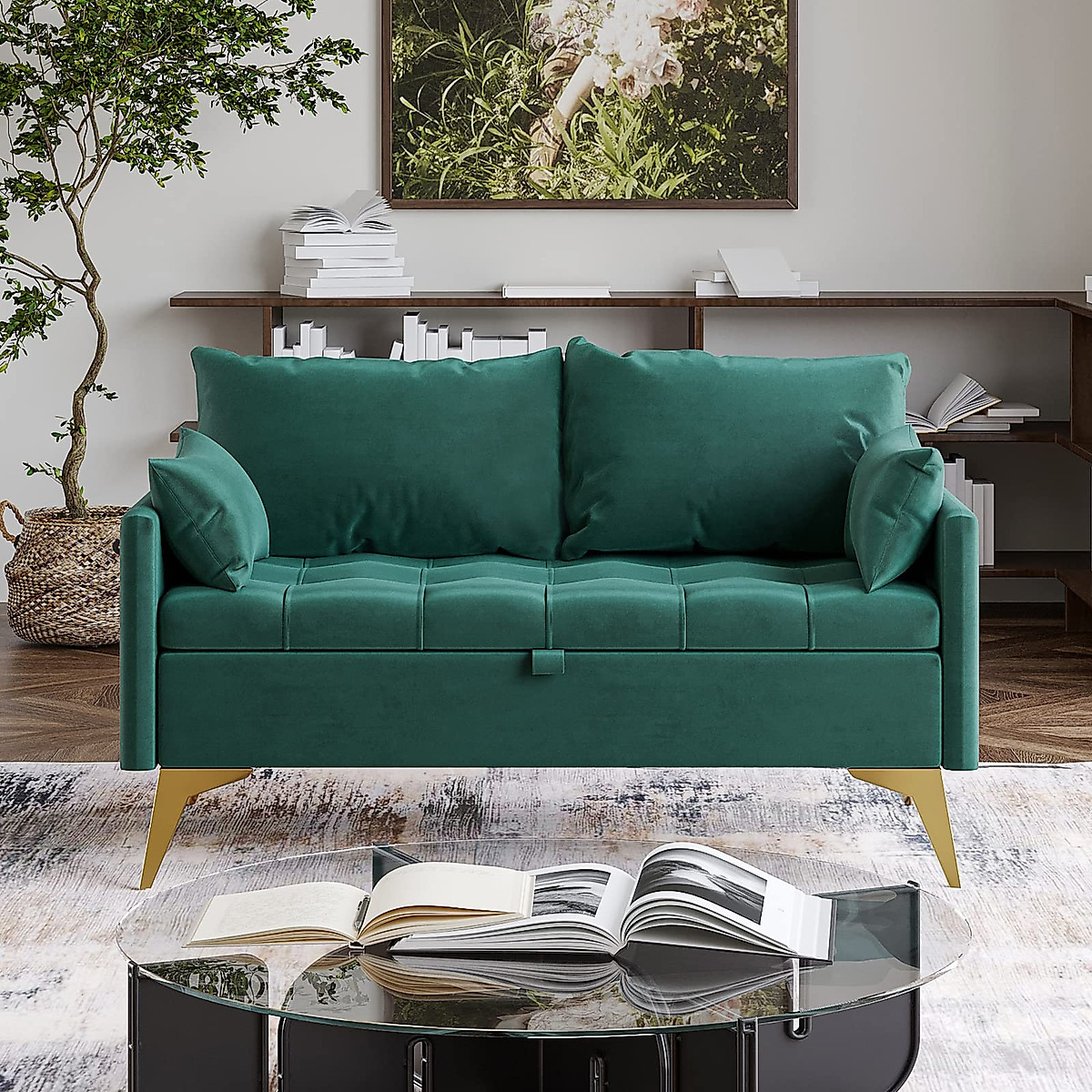 Farini Storage Space Modern Sofa Couch for Living Room (Green) Love Seats, Middle