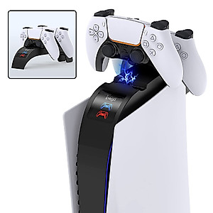 Controller Charging Station for PS5, YUANHOT Dual Purpose Fast Controller Charger Dock Accessories Compatible with PlayStation 5, Replacement for DualSense Charging Station - Black