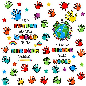 82 Pcs Motivational Classroom Bulletin Board Set Classroom Decoration Elementary Classroom Decor for Pre School Elementary and Middle School Teacher Educational Wall Decor Kids Hands Star Cutouts