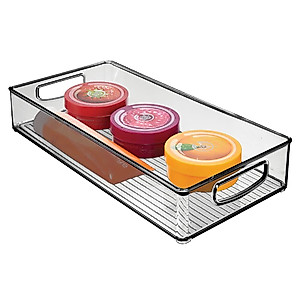 mDesign Plastic Stackable Storage Container Bin with Handles - Bathroom Cabinet Organizer for Makeup, Shampoo, Conditioner - 16" Long, 2 Pack - Smoke Gray