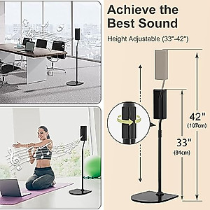 Adjustable Speaker Stand Pair for Bose Built in Cable Management wr Slideconnect Bracket, for UB-20, UFS-20 II, Lifestyle 600, CineMate II, Lifestyle SoundTouch, Acoustimass Series Bose Speaker Stands
