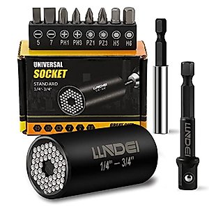LLNDEI Universal Socket Tool Gift for Men, 11PCS Universal Socket Wrench Screwdriver Bit Set Quick Release Adapter, Self-adjusting Socket Standard 1/4"-3/4" Metric 7-19mm for DIY Home Improvement