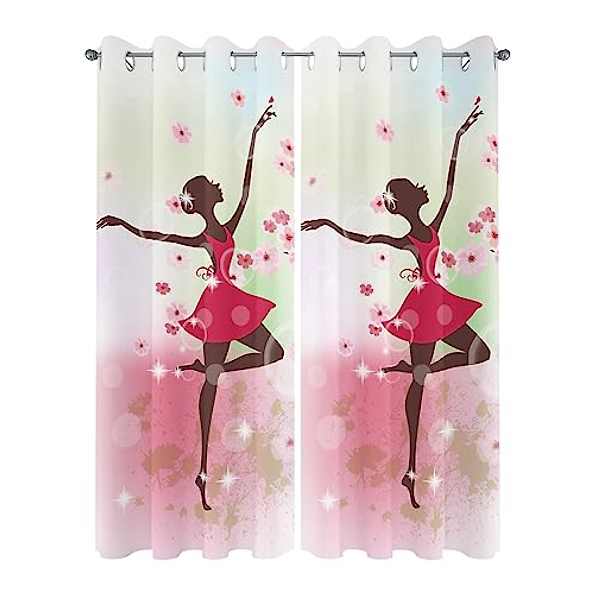 Outdoor Curtains for Patio 2 Panels Set Ballet Dadcing Girl Under Pink Flower Tree Waterproof Privacy Outside Curtain Sun Blocking Grommet Blackout Drapes for Porch Gazebo Pergolas Balcony 52x95 Inch