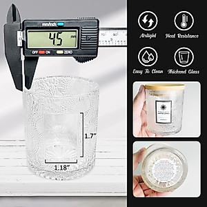 SUPMIND 8oz Embossed Candle Jars for Making Candles, 12 Pack Luxury Clear Candle Jars Bulk Empty Glass Candle Containers with Bamboo Lids, Stickers Labels - Dishwasher Safe