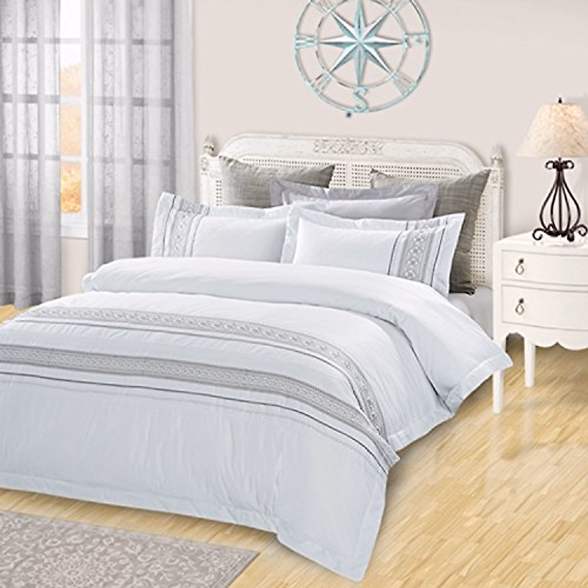 Superior Burlington 100% Cotton Duvet Cover Set with 1 Pillow Sham, Embroidered White Duvet Cover with Pintucked Details - Twin/Twin XL