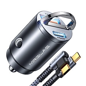 MRGLAS 90W USB C Car Charger Fast Charging, [PD45W & QC45W][Extra 3.3ft Type C Cable][Flush Fit][All Metal], Cigarette Lighter USB Charger for iPhone15 Pro Max Samsung S24 S23 Ultra Pixel 7/7Pro