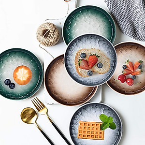 Aquiver 6'' Ceramic Dessert Plates - Porcelain Water Wave Relief Texture Appetizer Plates - Tea Party Small Serving Plates for Cake, Pie, Snacks, Ice cream, Side dish, Waffles, Set of 6 (3 Colors)