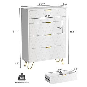 ERGOMORE 4 Drawer Dresser for Bedroom, Wooden Dressers & Chests of Drawers, Large Storage Drawer Cabinet, Modern Design Drawer Dresser for Bedroom, Hallway, Living Room, White
