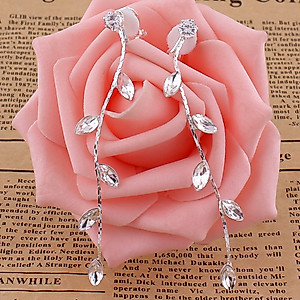 Grace Jun Silver Plated CZ Rhinestone Long Tassel Drop Earrings and Clip on Earrings No Pierced for Women (Ear clip)