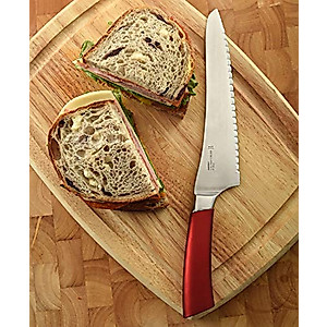 Norpro UNI Knife All Purpose Kitchen 8-inch Serrated Stainless Steel Blade for Tomatoes, Bread, Meat, Red