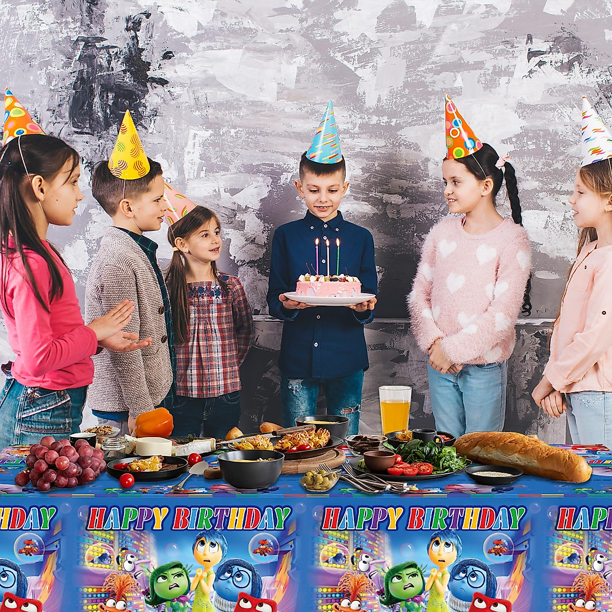lalamia Inside Birthday Party Decorations, Blue Cartoon Party Tablecloth Supplies, Happy Birthday Party Decorations, Cartoon Tablecloth Supplies for Birthday Party
