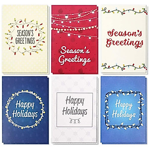 36 Pack Christmas Cards with Envelopes 4x6, Happy Holidays, Seasons Greetings, 6 Lights Designs