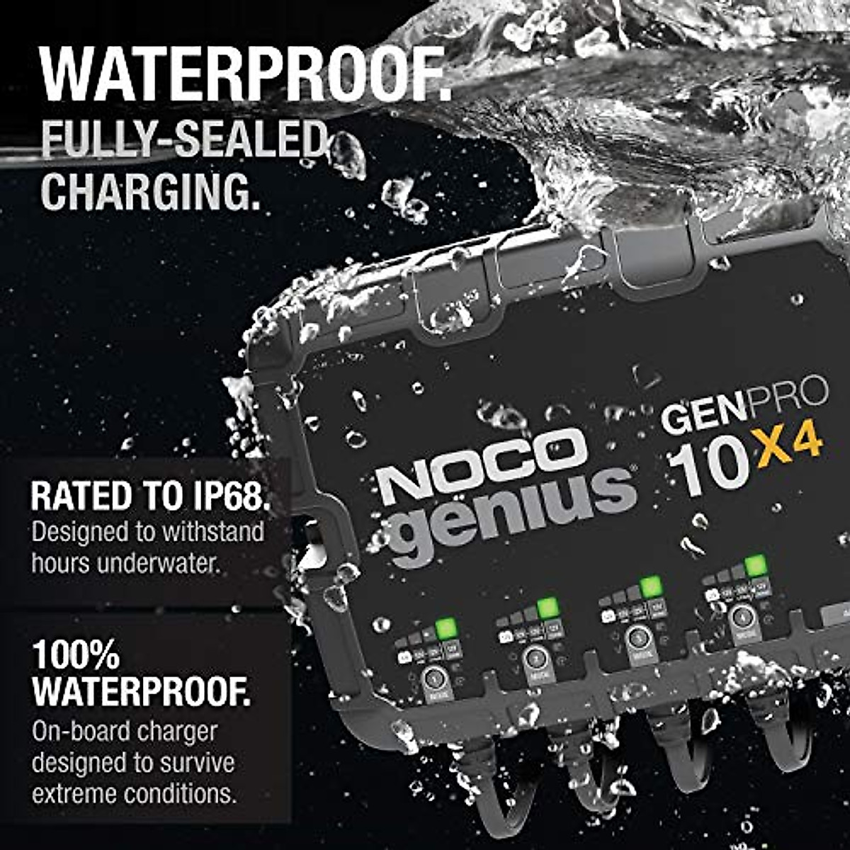 NOCO Genius GENPRO10X4, 4-Bank, 40A (10A/Bank) Smart Marine Battery Charger, 12V Waterproof Onboard Boat Charger, Battery Maintainer and Desulfator for AGM, Lithium (LiFePO4) and Deep-Cycle Batteries