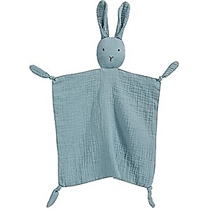 PEIPEIWU Organic Cotton Muslin Lovey Blanket, Organic Cotton Muslin Bunny Security Blanket Soft & Breathable Lovie Baby Gifts for Boys and Girls (Light Blue)