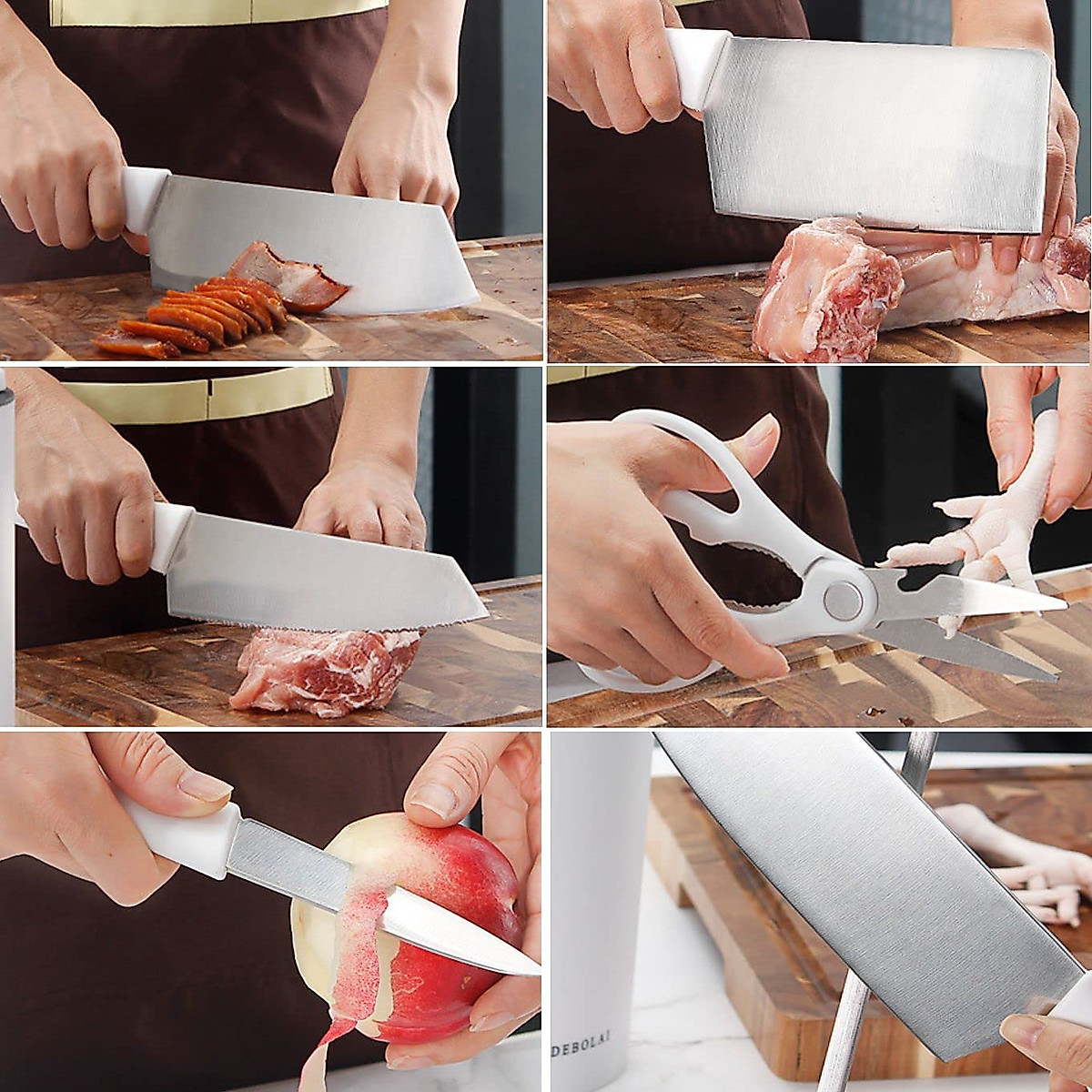 Kitchen Knife Set, Justup 7pcs Stainless Steel Knife Sets for Kitchen with Block, Ultra Sharp Home Kitchen Chef Knife Set, Paring Utility Fruit Knives Knife Set With Block White Knife Set