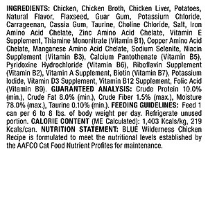 Blue Buffalo Wilderness High Protein Grain Free, Natural Adult Pate Wet Cat Food, Chicken 5.5-oz cans (Pack of 24)