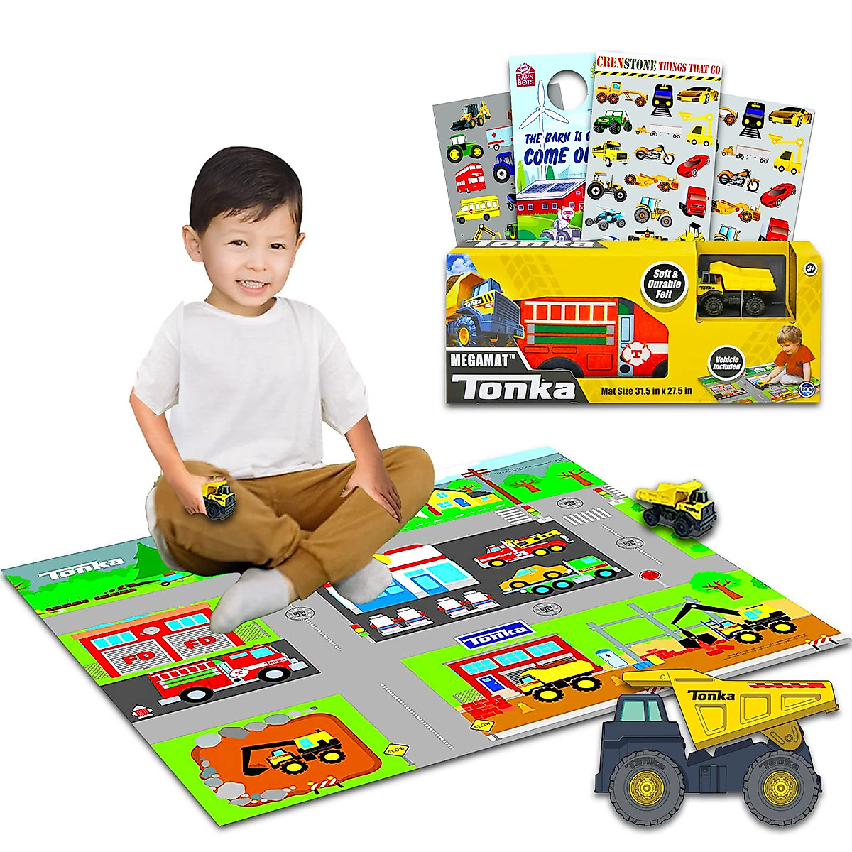 Tonka Trucks for Boys - Bundle with Tonka Truck, Playmat, Stickers and More (Tonka Dump Truck)