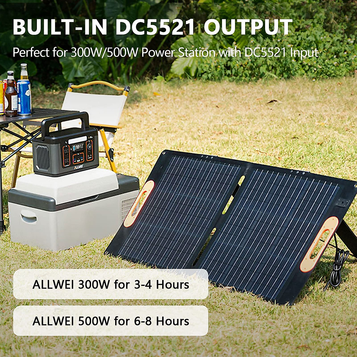 ALLWEI 100W Portable Solar Panel for 300/500 Power Station Solar Generator, 18V Foldable Solar Battery Charger with Adjustable Kickstand, Waterproof IP68 for Camping Trip Outdoor RV Blackout