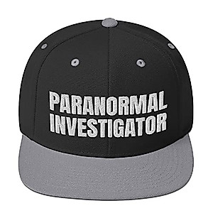 Paranormal Investigator Ghost Hunter Hunting Flatbrim Flat Brim Snapback Hat Cap Black/Silver