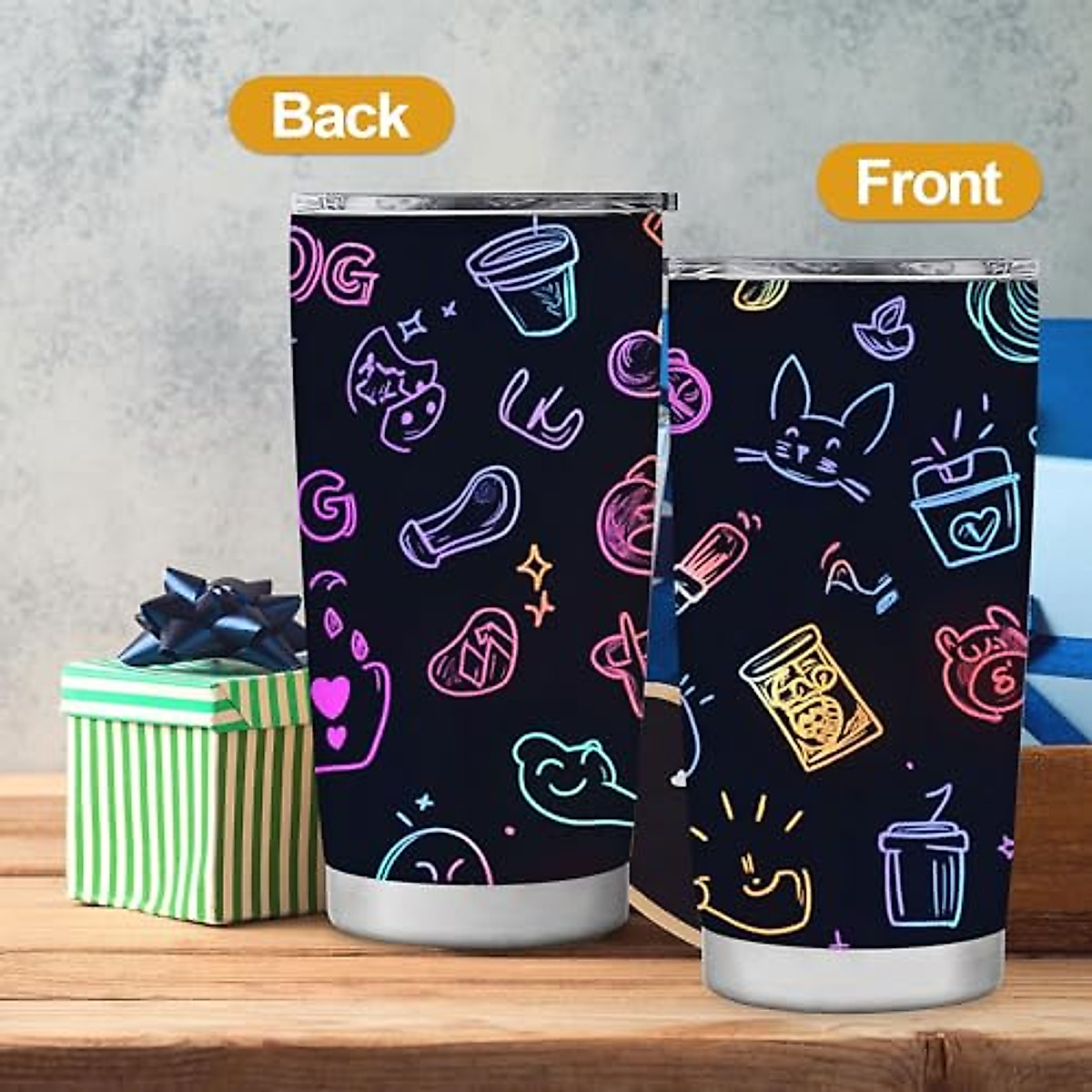 FOCIUZTA Graffiti-Style Rabbits, Cats, Food & Gaming 20oz Tumbler with lid, Travel Coffee Cup, Ideal for Easter, Gaming Enthusiast, Mother Day, and birthday gifts