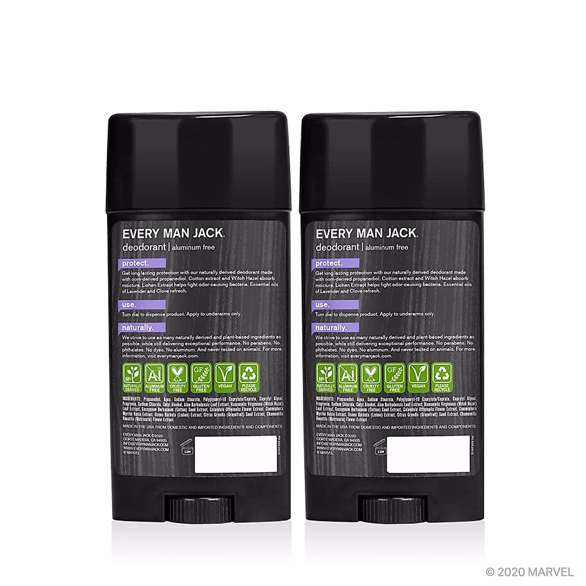 Every Man Jack Deodorant - Marvel Black Panther | 3-ounce Twin Pack - 2 Sticks Included| Naturally Derived, Aluminum Free, Parabens-free, Pthalate-free, Dye-free, and Certified Cruelty Free