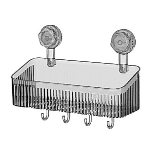 Versatile Shower Caddy with Strong Suction Power, Suction Cup Shower Basket, Simple Wall Mounted Shower Shelf, Practical Shower Organizer for Home Apartment Hotel Accessories, Gray