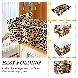 WELLDAY Sexy Leopard Grain Storage Baskets Foldable Cube Storage Bin with Lids and Handle, 16.5x12.6x11.8 In Storage Boxes for Toys, Shelves, Closet, Bedroom, Nursery