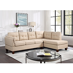 Dalia Khaki Linen Modern Sectional Sofa with Right Facing Chaise