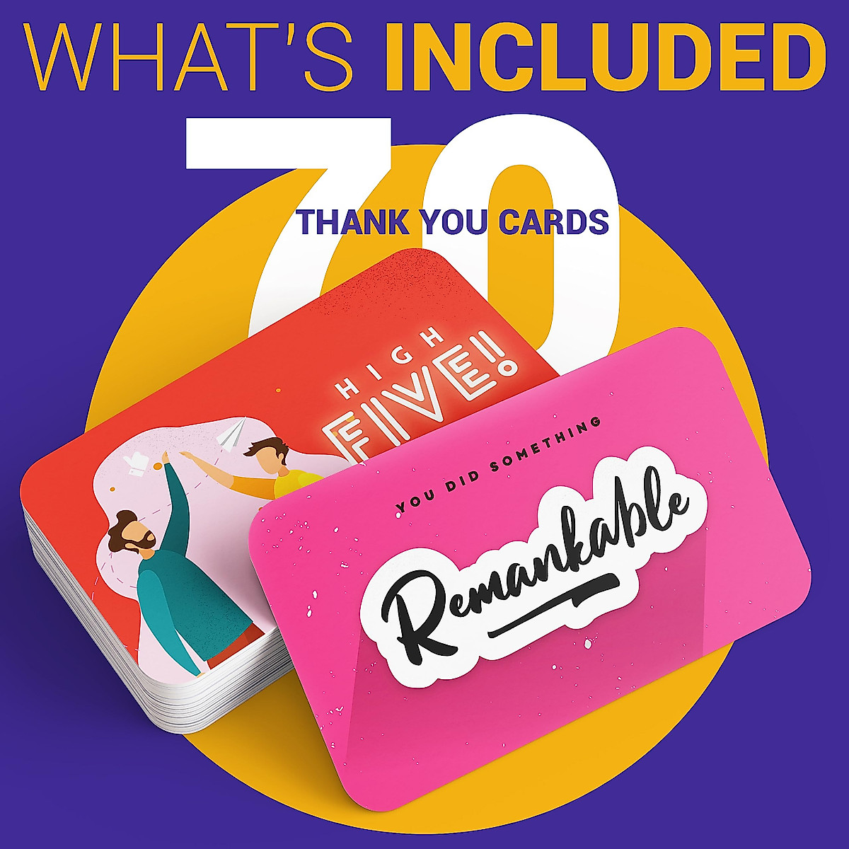 70 Kudos Cards - Thank You Appreciation & Recognition Blank Back Postcard – School Lunch Box Kids Notes – Business Employee Motivational Affirmation Bulk Gift – Teacher Reward Inspirational