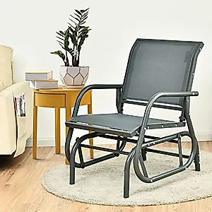 JIMUOO Outdoor Glider Chair with Metal Frame, Outside Swing Rocking Lounge Chair with Breathable Fabric, Patio Single Gliding Rocking Seating for Porch, Backyard, Garden, Poolside, Gray