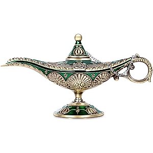 Gusnilo Vintage Aladdin Lamp Genie Wishing Lamp Decoration Magic Lamp Bronze,Classic Arabian Props Party Decoration Home Decoration Prop Lamp for Party/Birthday/Halloween(Bronze Green)
