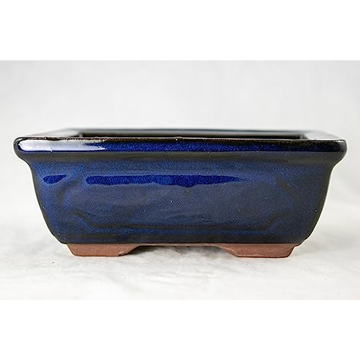 Rectangular Blue Glazed Cactus & Succulent Planter, Bonsai Pot + Mesh + Wire - 6"x 4.5"x 2.25"