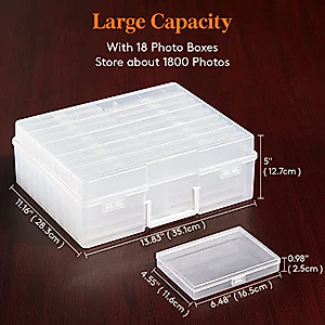 Lifewit Photo Storage Box 4x6 Photo Case, 18 Inner Photo Keeper, Clear Photo Boxes Storage, Plastic Photo Organizer Craft Storage Box for Seeds Cards Pictures Stamps with 1 Sheet Label Sticker